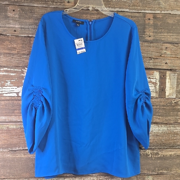 Alfani | Tops | Nwt Alfani Womens Blue Top With Ruched Sleeves And ...